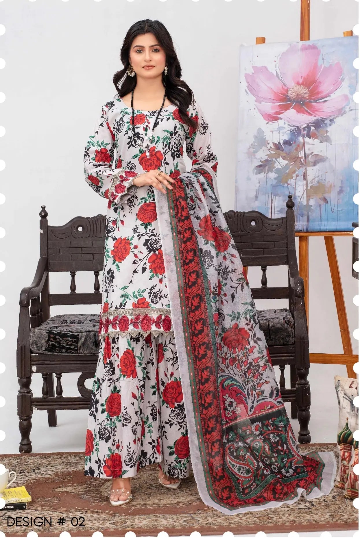 ASHYANA Vol 29 | Embroidered Cotton Shararah 3pc Readymade Traditional – HIRA TEXTILES