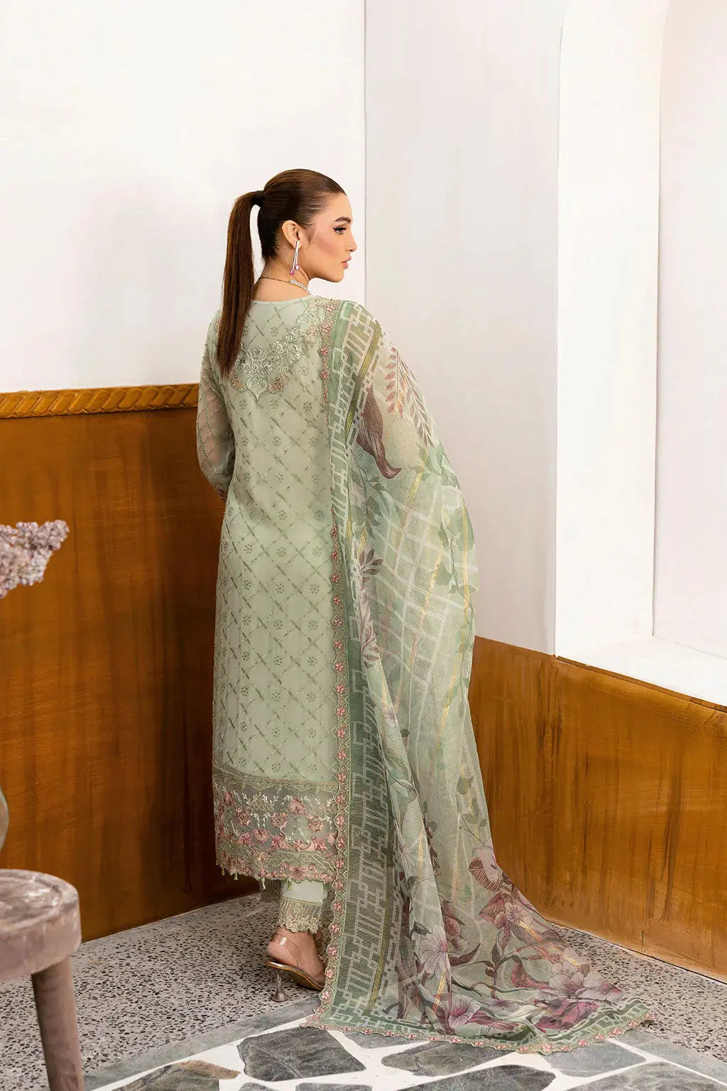 RAMSHA ‘Chevron’ | Embroidered Chiffon Readymade | A-1003 - HIRA – HIRA ...