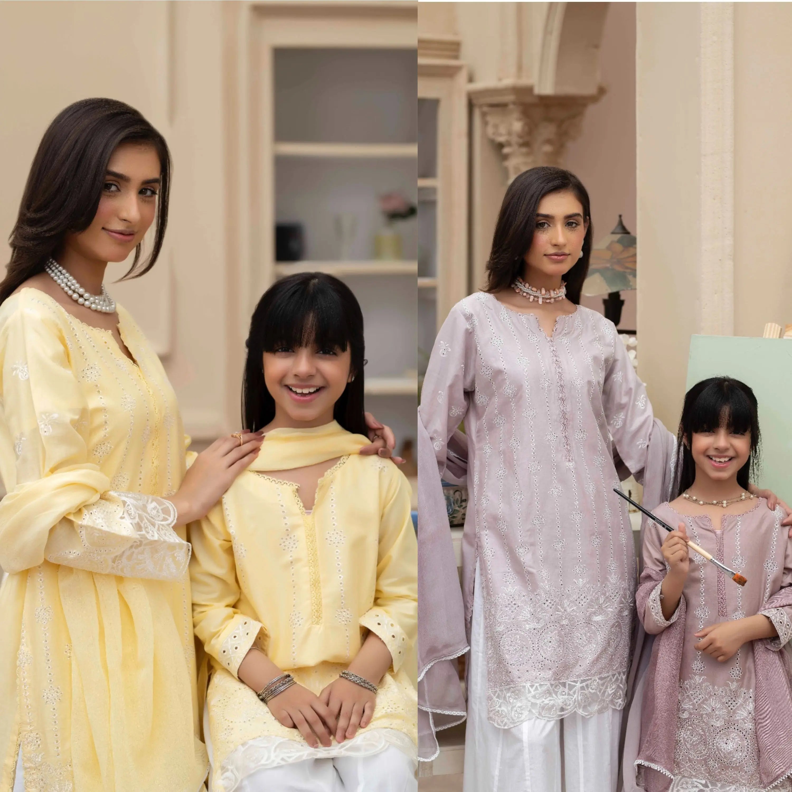 SIMRANS | Embroidered Cotton Shararah Mother & Daughter Readymade ...